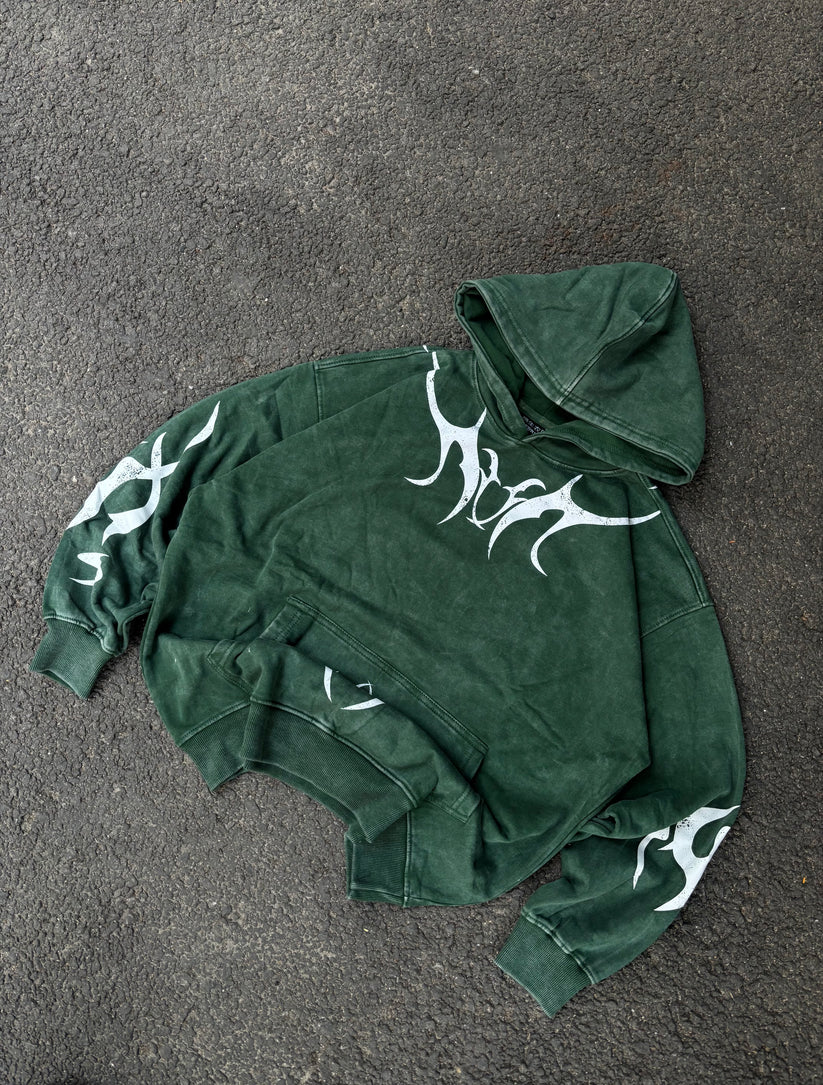 Spike green acid wash hoodie – Youngwear